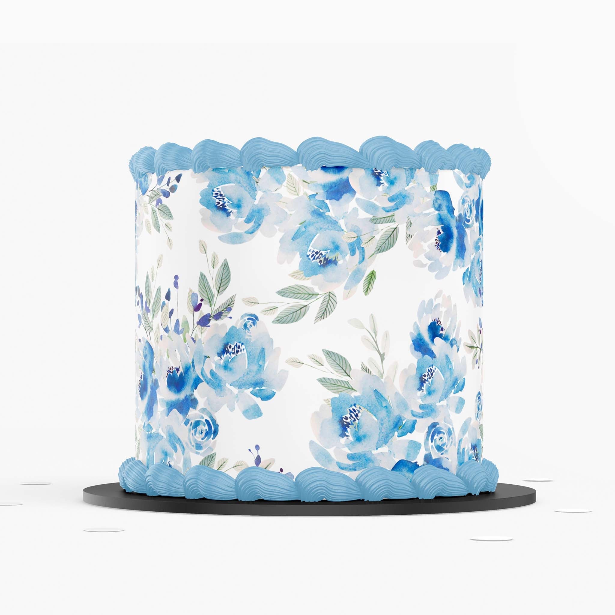 Blue flowers - Edible Icing Cake Wrap – Prints On Cakes