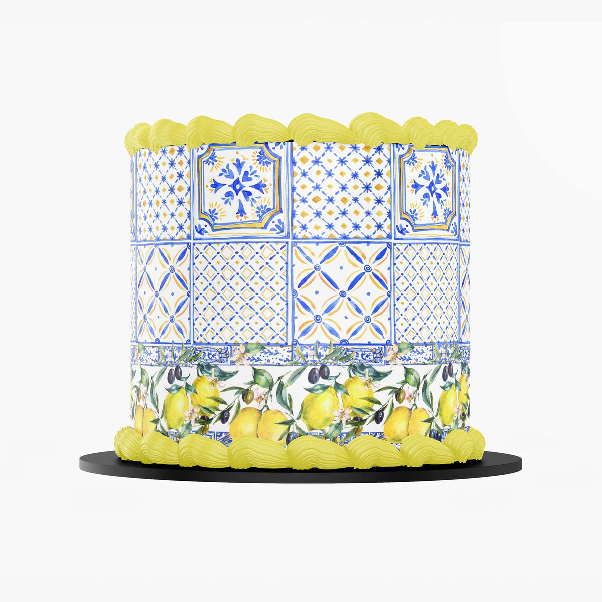 Italian Blue tiles and lemons with a Boarder - Icing Cake Wrap – Prints ...